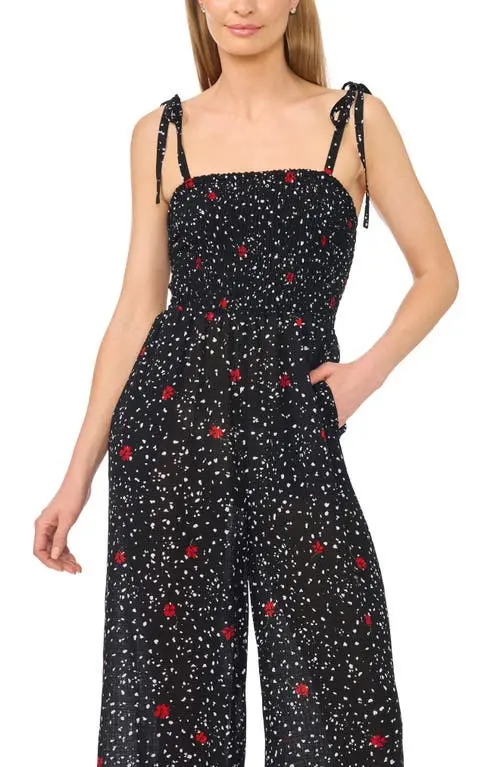 CECE DUPRAZ Printed Tie Strap Wide Leg Jumpsuit