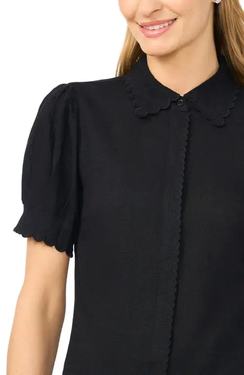CECE DUPRAZ Scallop Detail Puff Sleeve Shirt - Rich Black