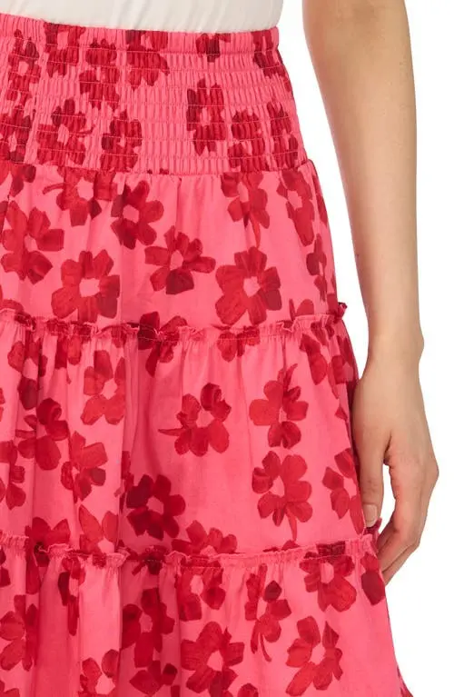 CECE DUPRAZ Floral Print Smocked Tiered Skirt
