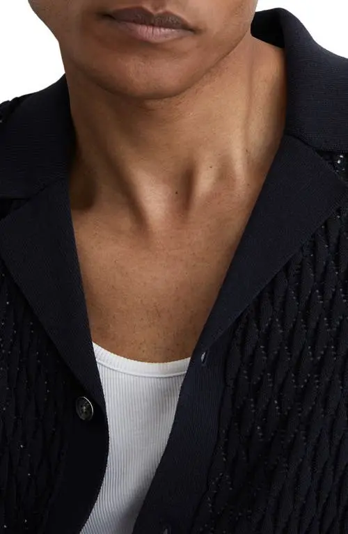 REISS Bilsby Textured Knit Camp Shirt - Navy