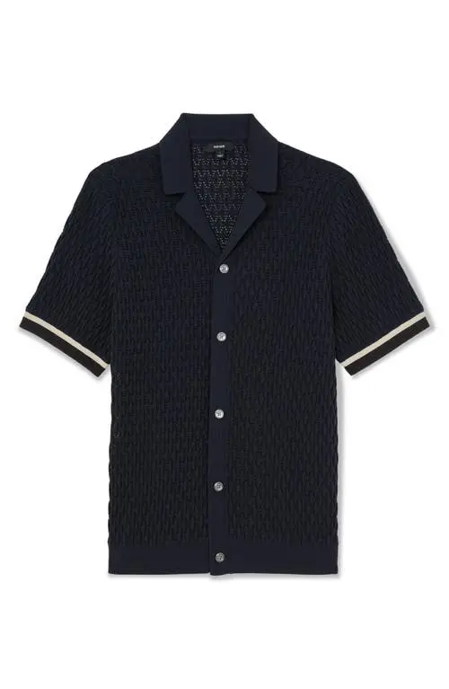 REISS Bilsby Textured Knit Camp Shirt - Navy