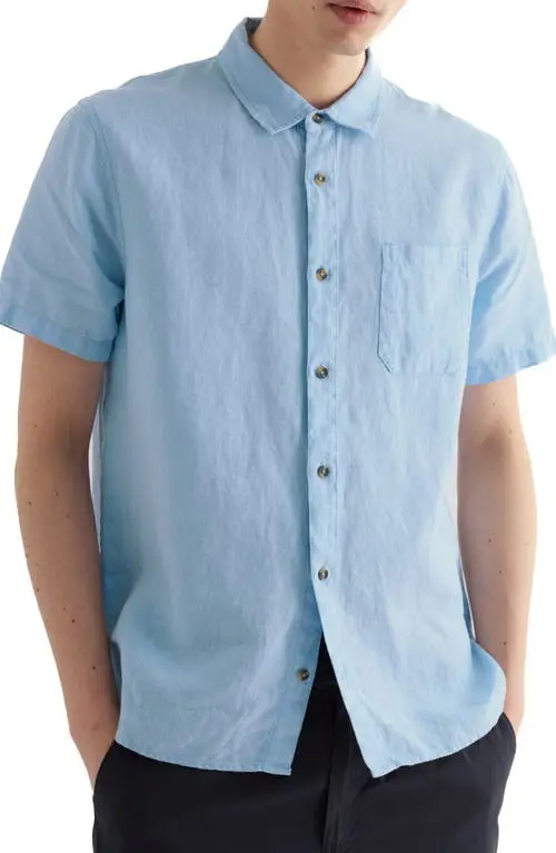SEASALT CORNWALL Carne Short Sleeve Linen Button-up Shirt - Waterfall