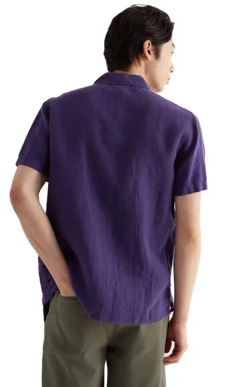 SEASALT CORNWALL Carne Short Sleeve Linen Button-up Shirt - Blackcurrant