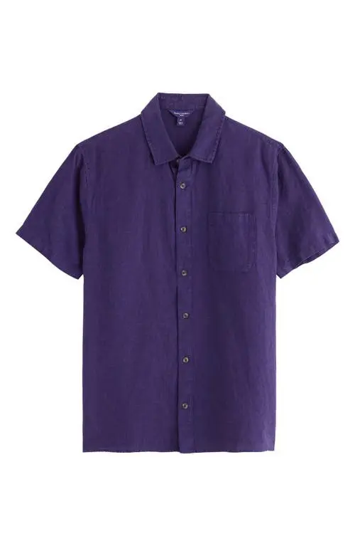 SEASALT CORNWALL Carne Short Sleeve Linen Button-up Shirt - Blackcurrant