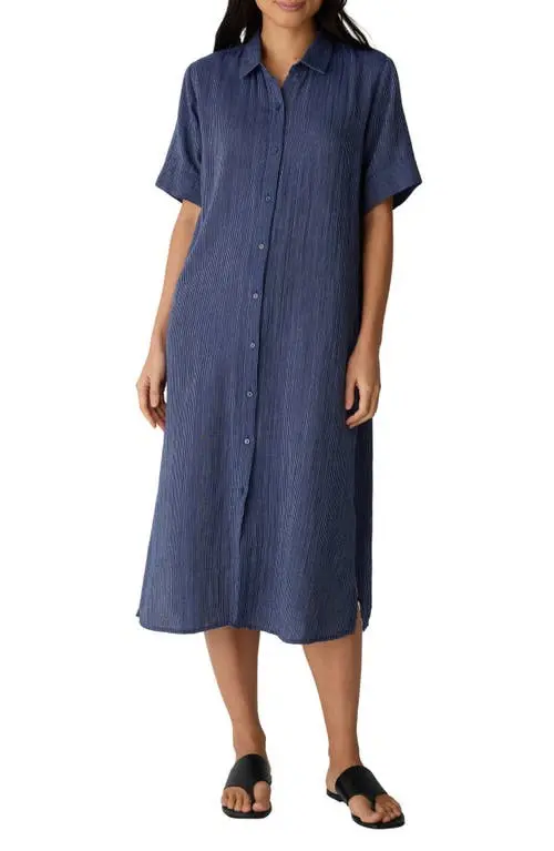 Eileen Fisher Organic Cotton Stripe Midi Shirtdress - Deep Dive