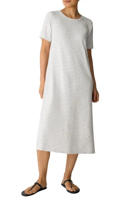 Eileen Fisher Striped T-shirt Midi Dress - Chalk