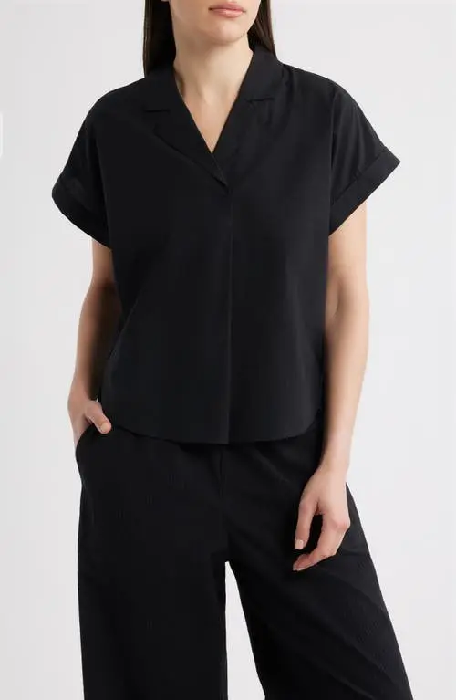 Eileen Fisher Notch Collar Roll Cuff Shirt - Black