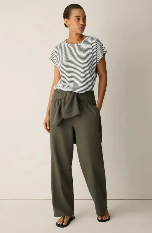 Eileen Fisher Striped Organic Cotton T-shirt - Olive
