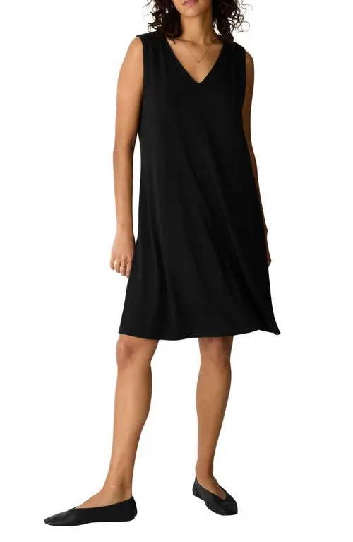 Eileen Fisher Sleeveless V-neck Jersey Shift Dress - Black