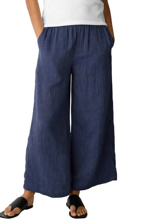 Eileen Fisher Stripe Wide Leg Ankle Pants - Deep Dive