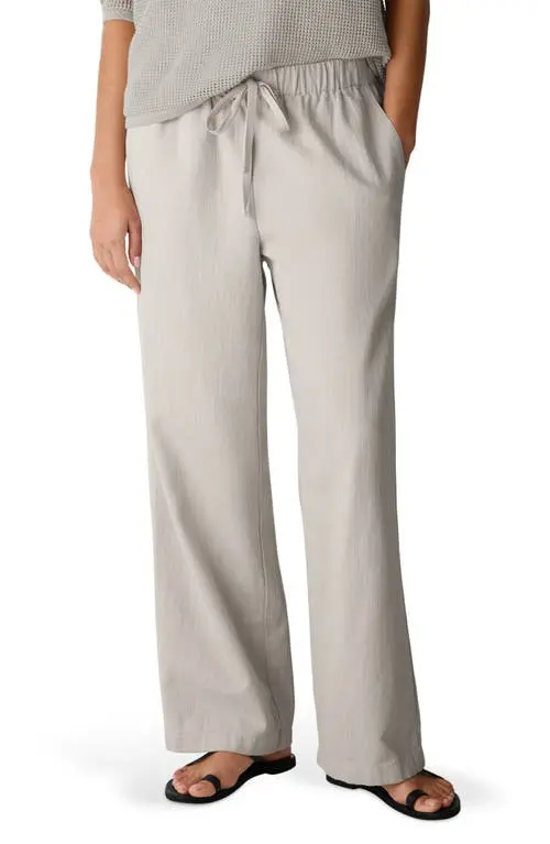 Eileen Fisher Organic Cotton & Organic Linen Straight Leg Pants - Chalk