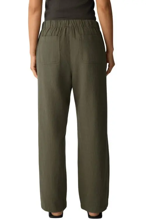 Eileen Fisher Organic Cotton & Organic Linen Straight Leg Pants - Olive