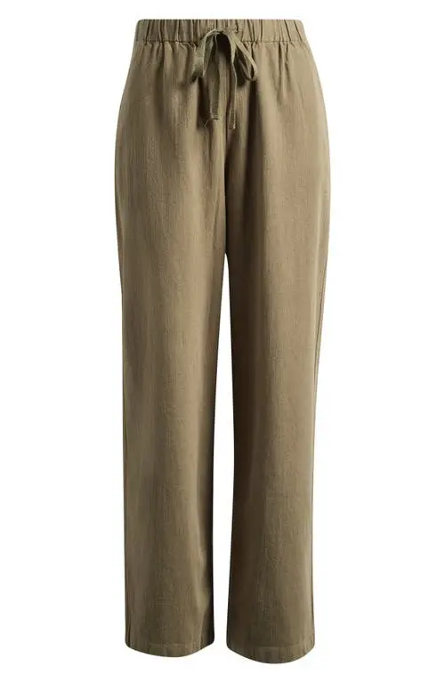 Eileen Fisher Organic Cotton & Organic Linen Straight Leg Pants - Olive