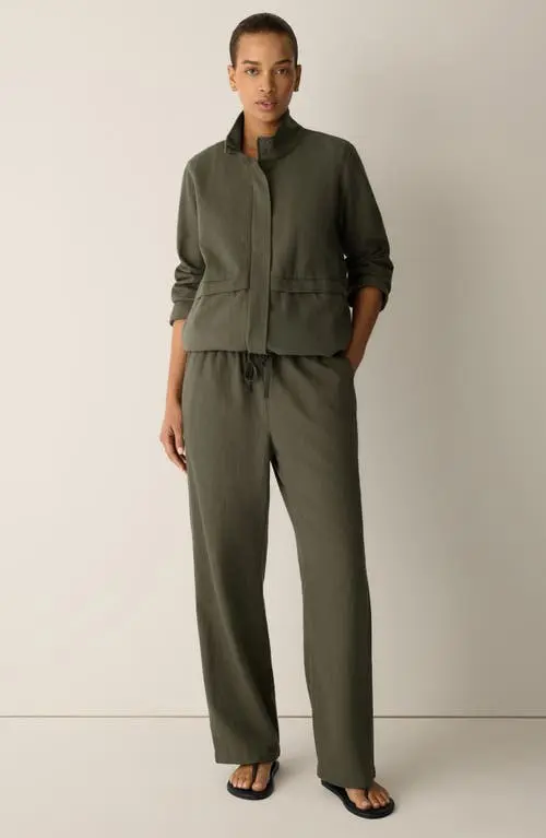 Eileen Fisher Organic Cotton & Organic Linen Straight Leg Pants - Olive