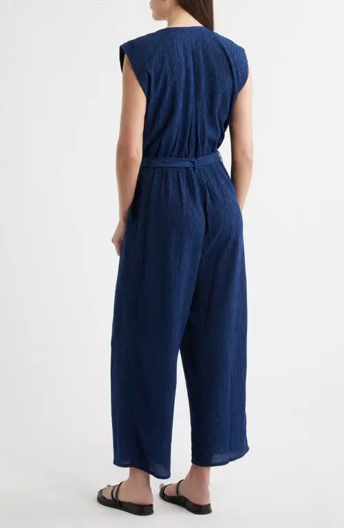 Eileen Fisher Crinkled V-neck Jumpsuit With Removable Sash