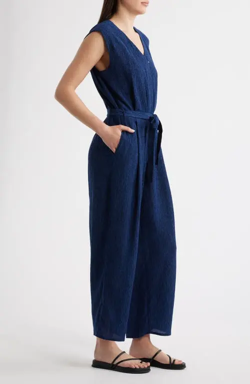 Eileen Fisher Crinkled V-neck Jumpsuit With Removable Sash
