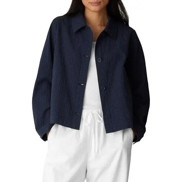 Eileen Fisher Check Stretch Cotton Jacket - Deep Dive