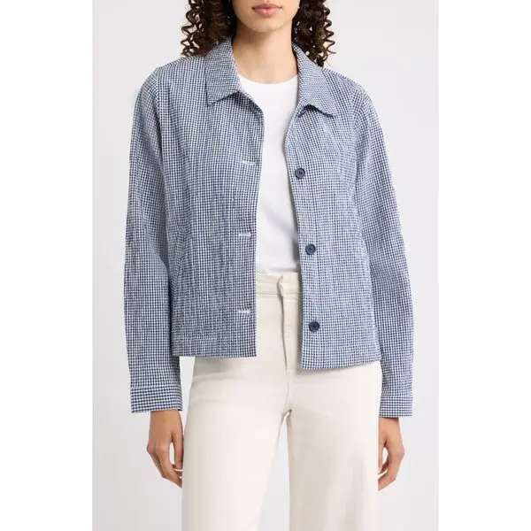 Eileen Fisher Check Stretch Cotton Jacket