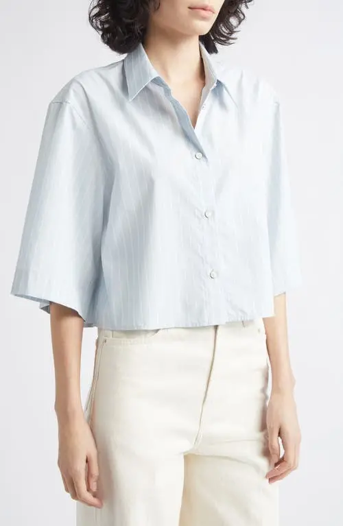 Helmut Lang Striped Cotton Blend Cropped Button-up Shirt