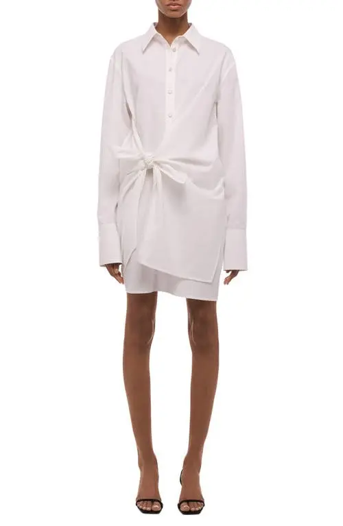 Helmut Lang Knot Detail Long Sleeve Cotton Shirtdress - White