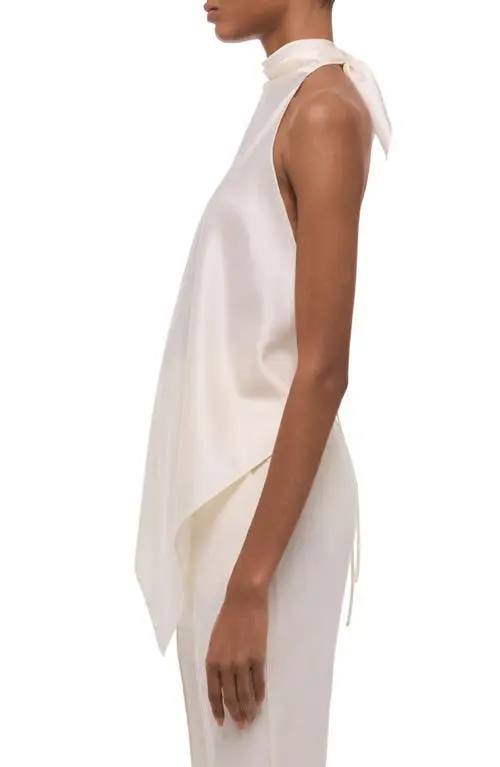 Helmut Lang Sleeveless Silk Tie Neck Top - Ivory
