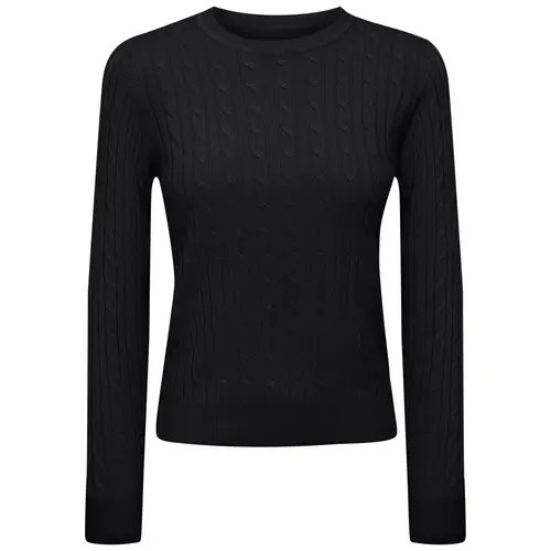INDEX Cable Knit Ribbed Neckline Sweater - Black