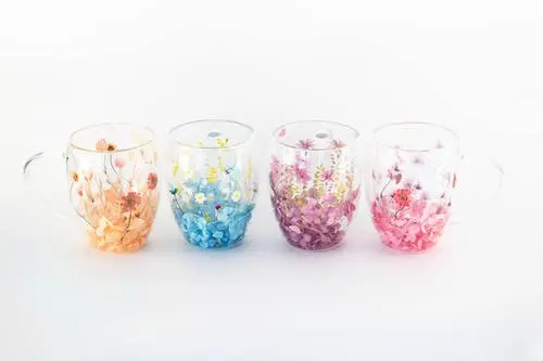 JEANNE FITZ Double Wall Flower Mugs, Assorted Colors - Multi