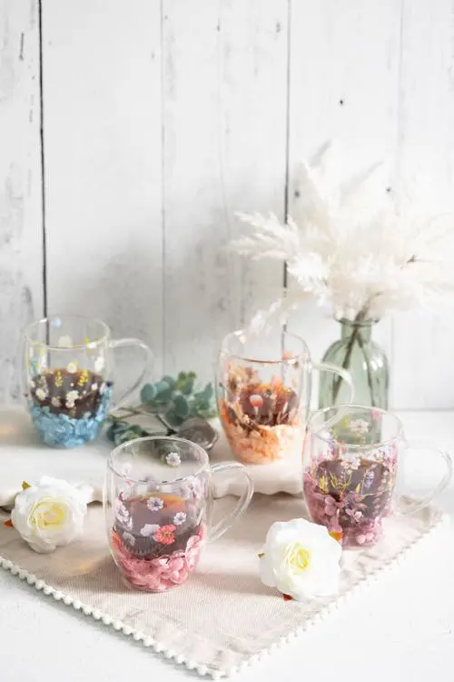 JEANNE FITZ Double Wall Flower Mugs, Assorted Colors