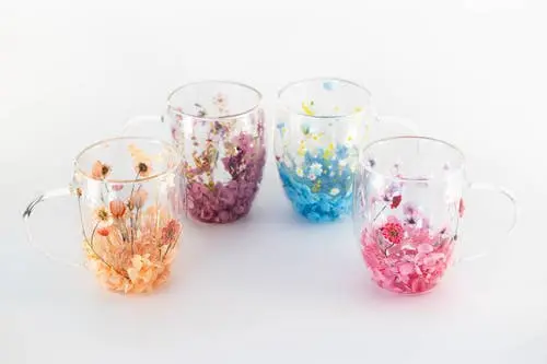 JEANNE FITZ Double Wall Flower Mugs, Assorted Colors