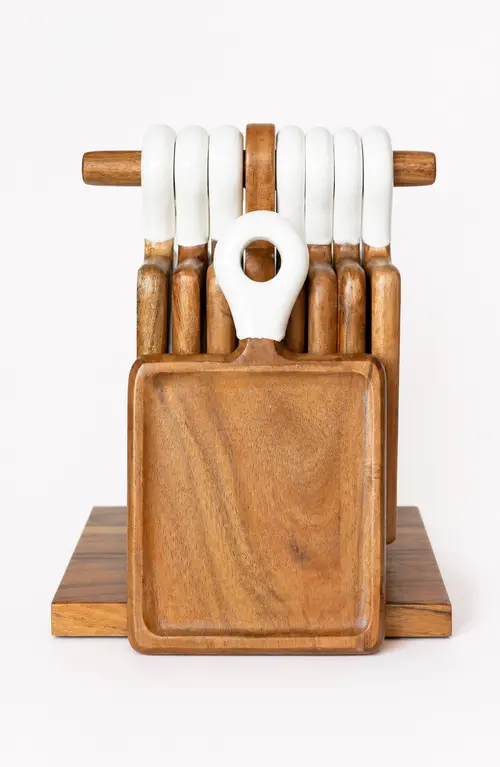 JEANNE FITZ Wood + White Collection Acacia Wood Mini Charcuterie Board