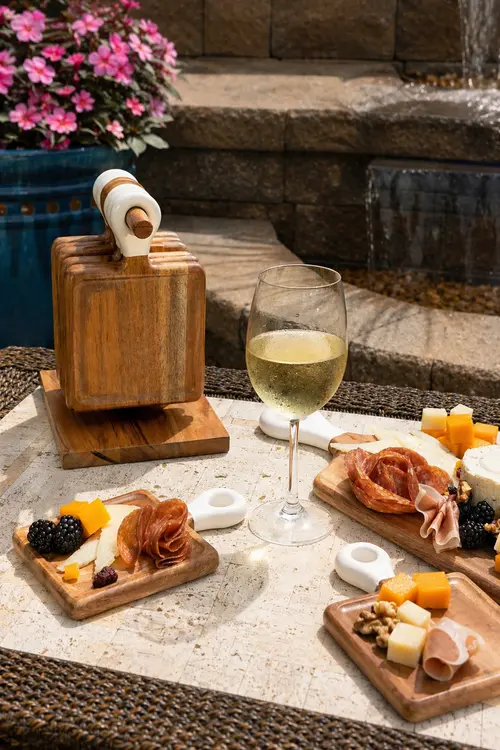 JEANNE FITZ Wood + White Collection Acacia Wood Mini Charcuterie Board