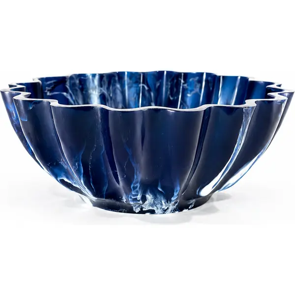 JEANNE FITZ Resin Serving Bowlmarbled Scalloped Decorative Bowl - Blue