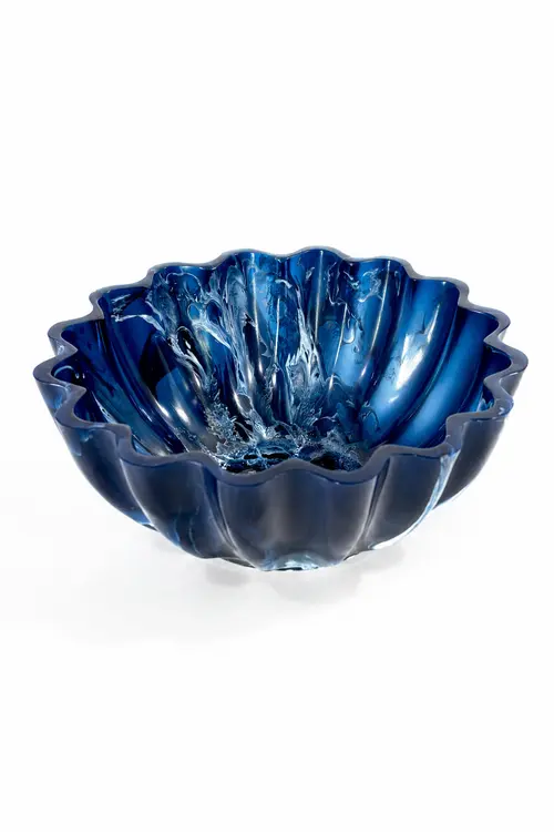 JEANNE FITZ Resin Serving Bowlmarbled Scalloped Decorative Bowl