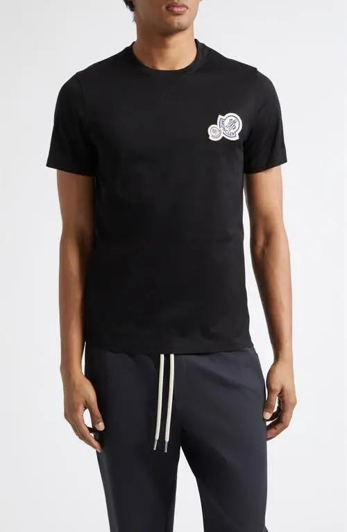 Moncler Logo Embroidered Cotton T-shirt - Black