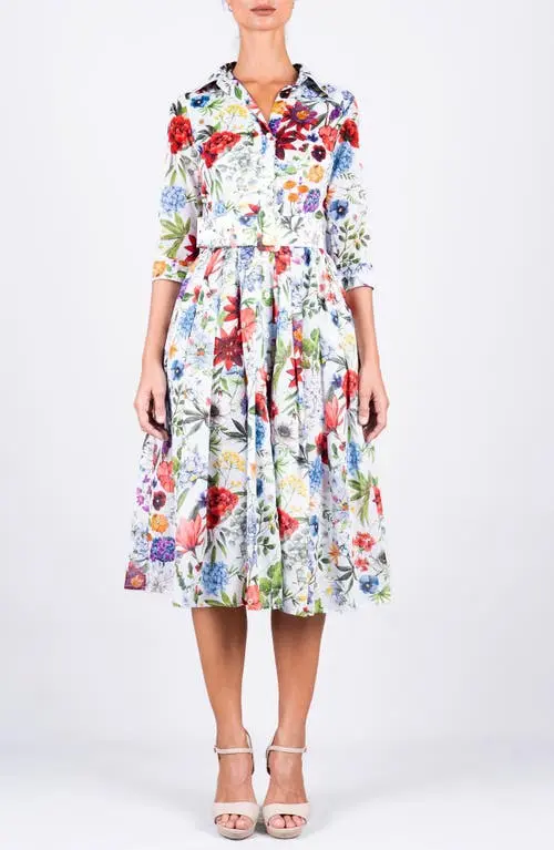 Samantha Sung Audrey Pleated Floral Print Midi Shirtdress - Botanic