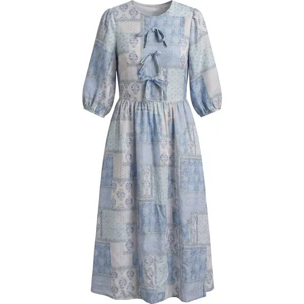 NONI Floral Print Puff Sleeve Midi Dress - Blue