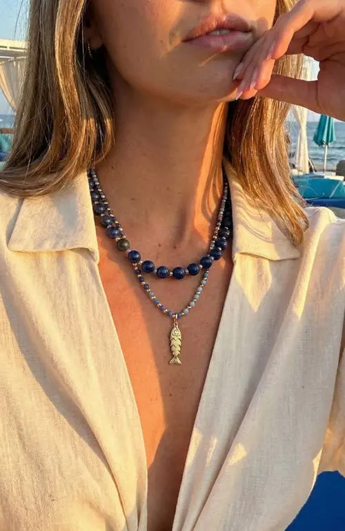 Stella & Dot Dot Necklace In Lapis Lazuli And Amethyst