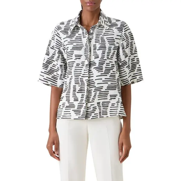 Akris Printed Linen Shirt - Ecru-black