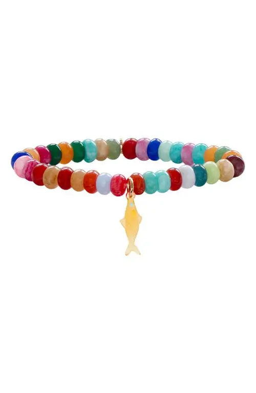 MARLYN SCHIFF Jade Beaded Stretch Bracelet With Fish Charm - Jade Multi