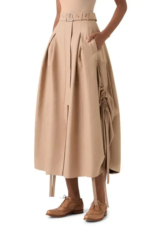 Akris Cotton Double Face Midi Skirt With Sculptural Pleats And Drawstring Ruching