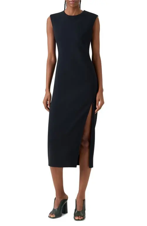 Akris Sleeveless Zip Slit Wool Blend Sheath Dress - Black