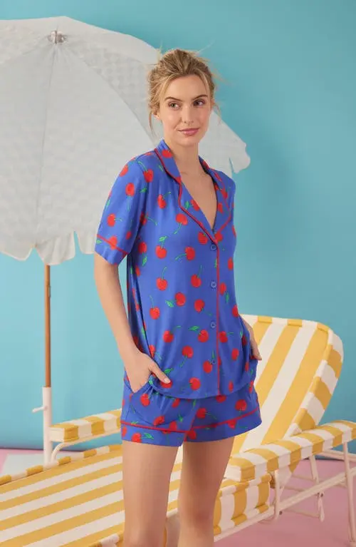 ROOM SERVICE Print Short Pajamas - Blue Print