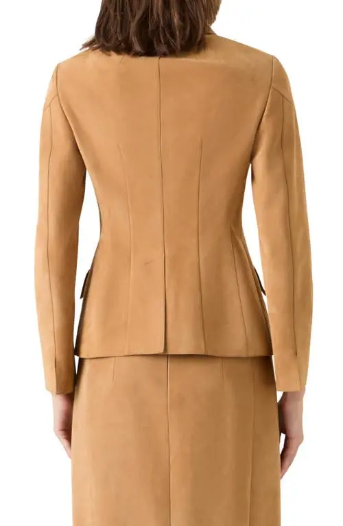 Akris Delia Fitted Goatskin Suede Jacket With Spread Collar And Utility Pockets