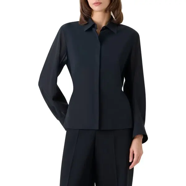 Akris Cotton Voile Button-up Shirt With Drawstring Detail - Black