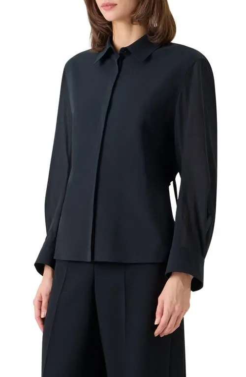 Akris Cotton Voile Button-up Shirt With Drawstring Detail