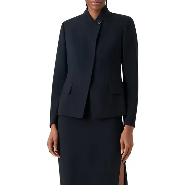 Akris Asymmetric Wool Blend Double Face Jacket With Shawl Collar - Black