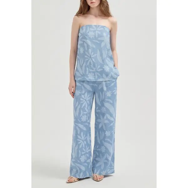 NUAJE NUAJE Rhea Wide-leg Linen Pants - Blue