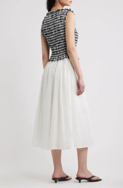 A.REN Two Tone Gingham Smocked Midi Dress
