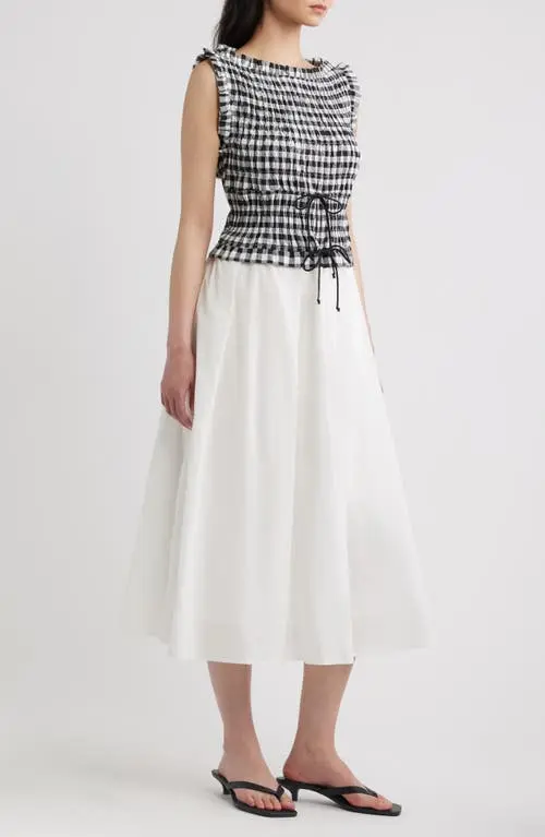 A.REN Two Tone Gingham Smocked Midi Dress