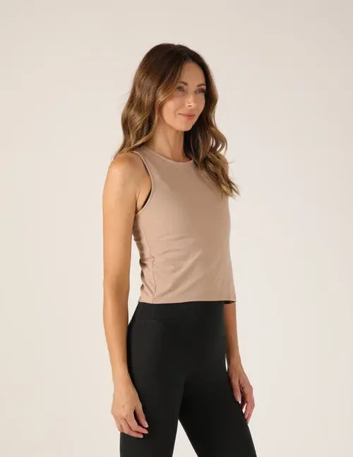 GLYDER Align Tank Performance Knit Cropped Silhouette - Latte